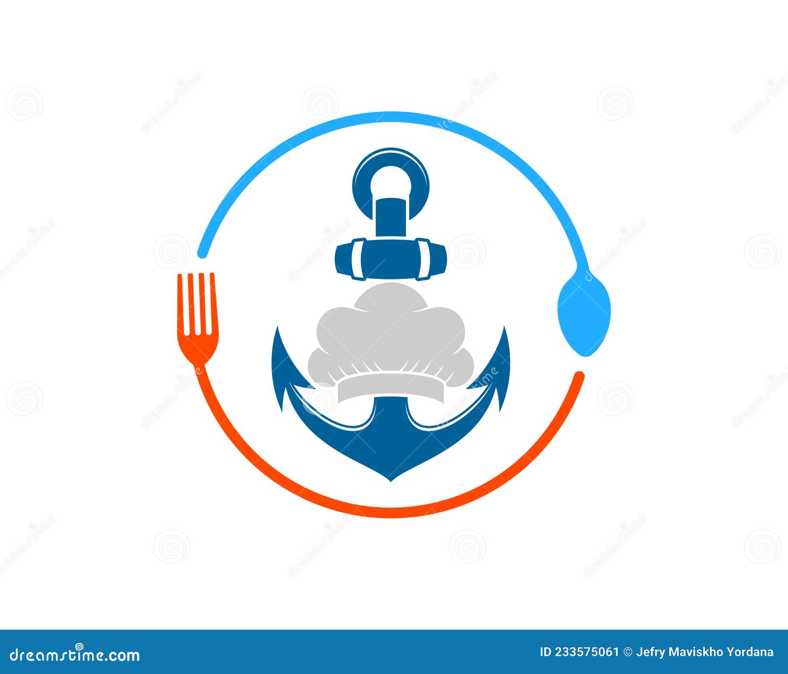 Circular Spoon and Fork with Nautical Anchor and Chef Hat Stock ... Circular Spoon and Fork with Nautical Anchor and Chef Hat Stock ...