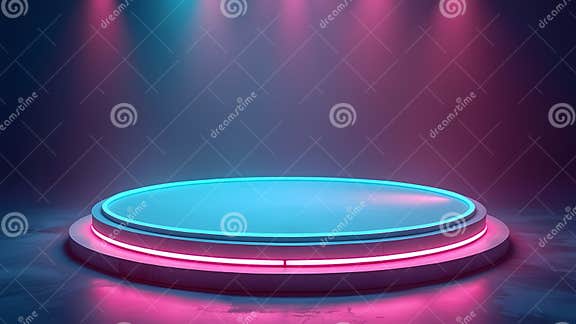 Circular Stage with Neon Outlines and Gradient Background Stock ...