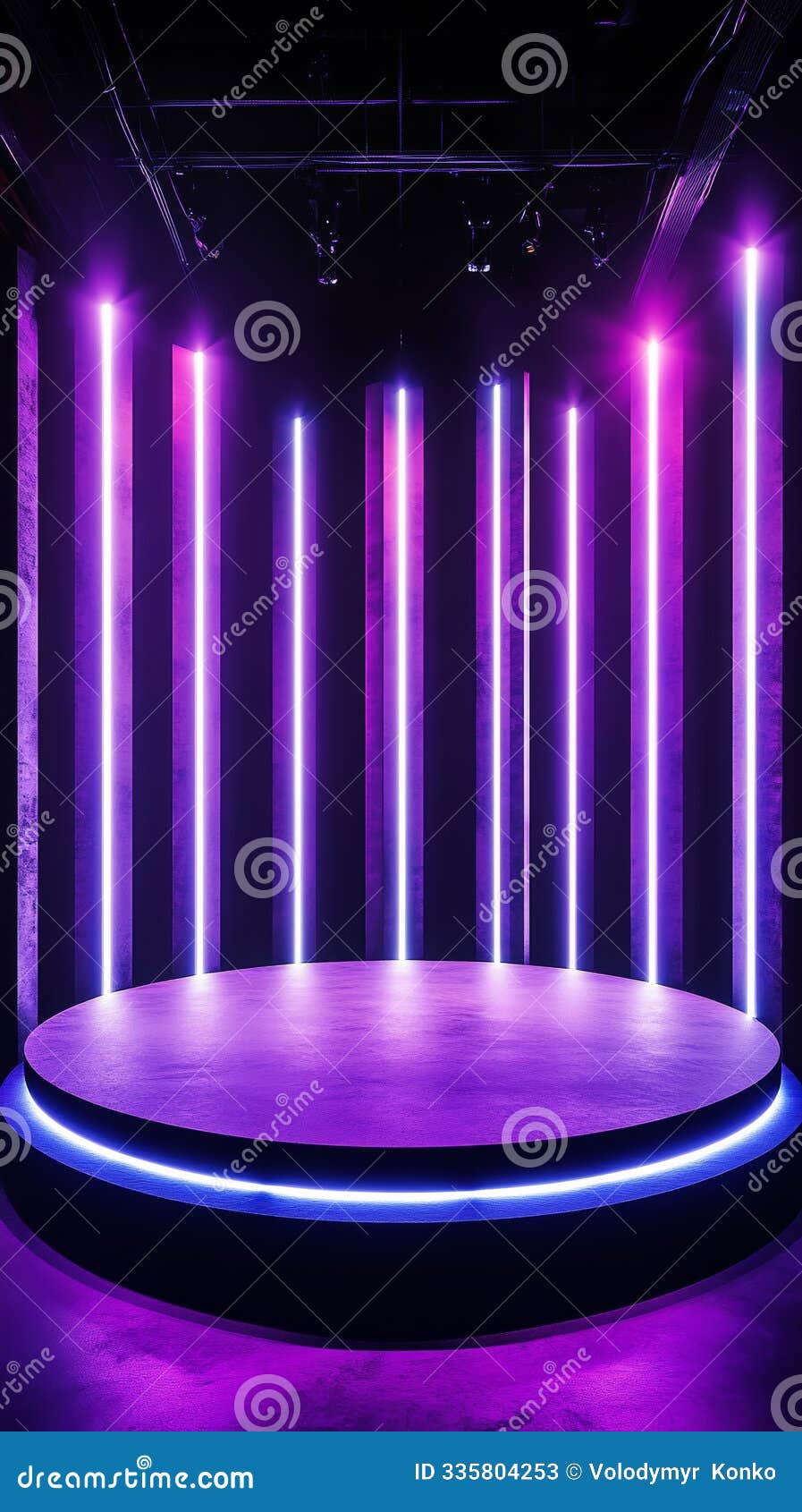 Circular Stage with Neon Purple Lights in a Dark Room Stock Image ...