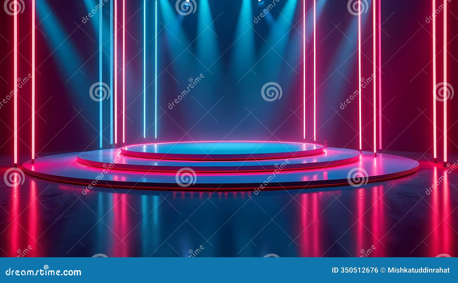 Circular Stage with Neon Steps and Gradient Light Patterns Stock ...