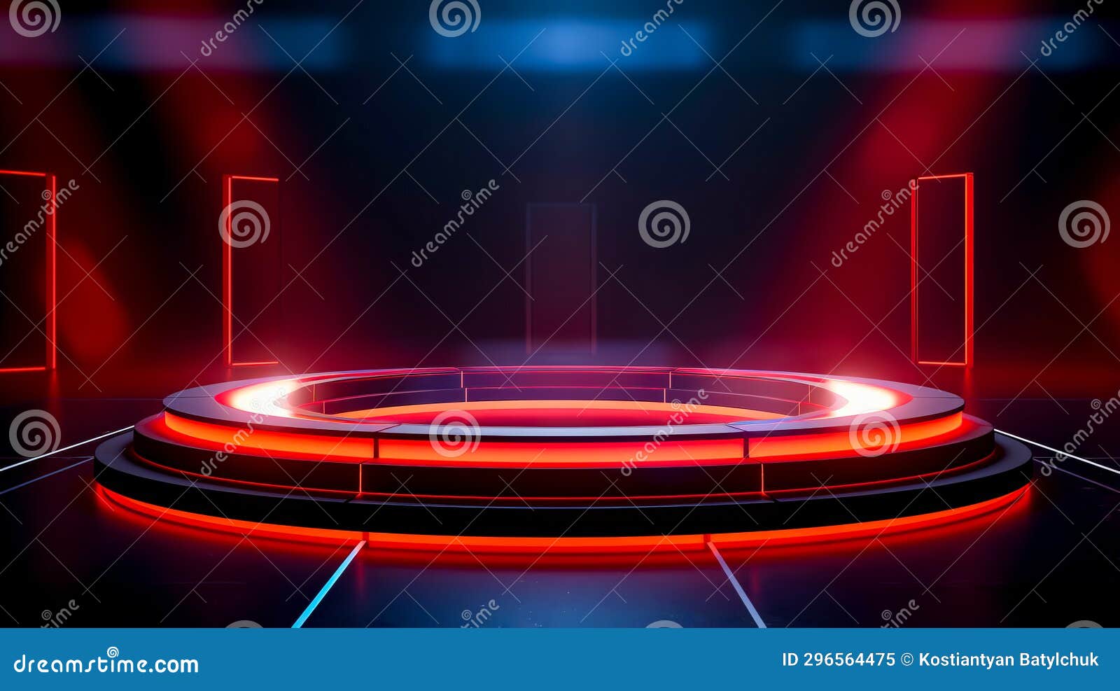 Circular Stage with Red Lights in the Middle of the Stage is Lit by Two ...