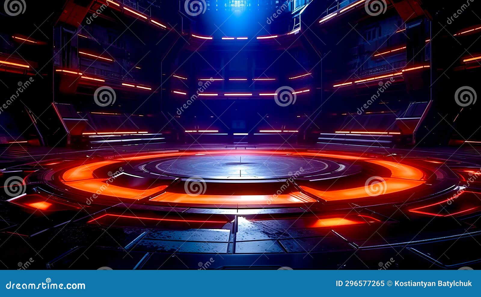 Circular Stage with Red Lights in the Middle of the Stage and Bright ...