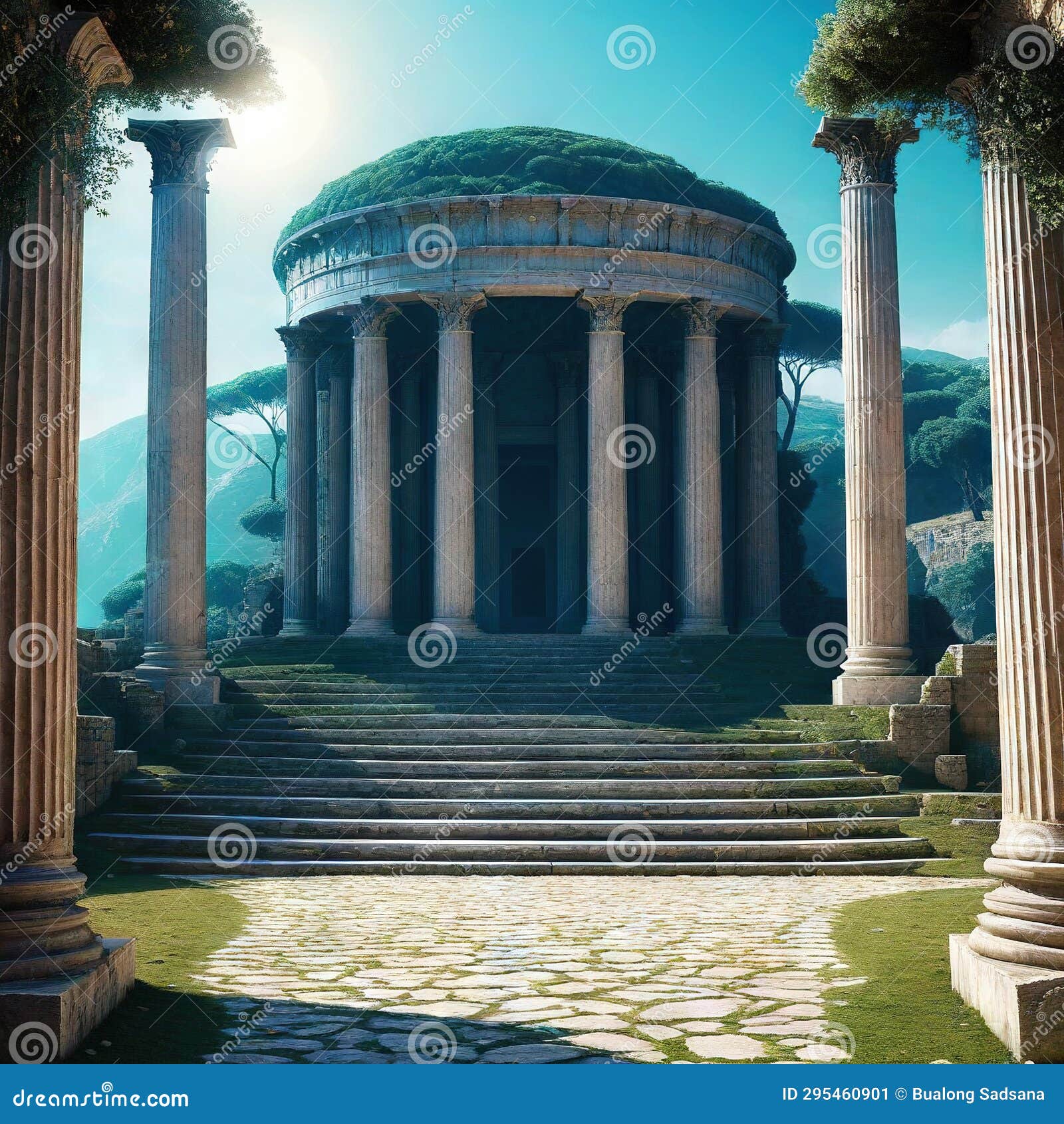 Circular Stage with Stairs and Columns Stock Illustration ...