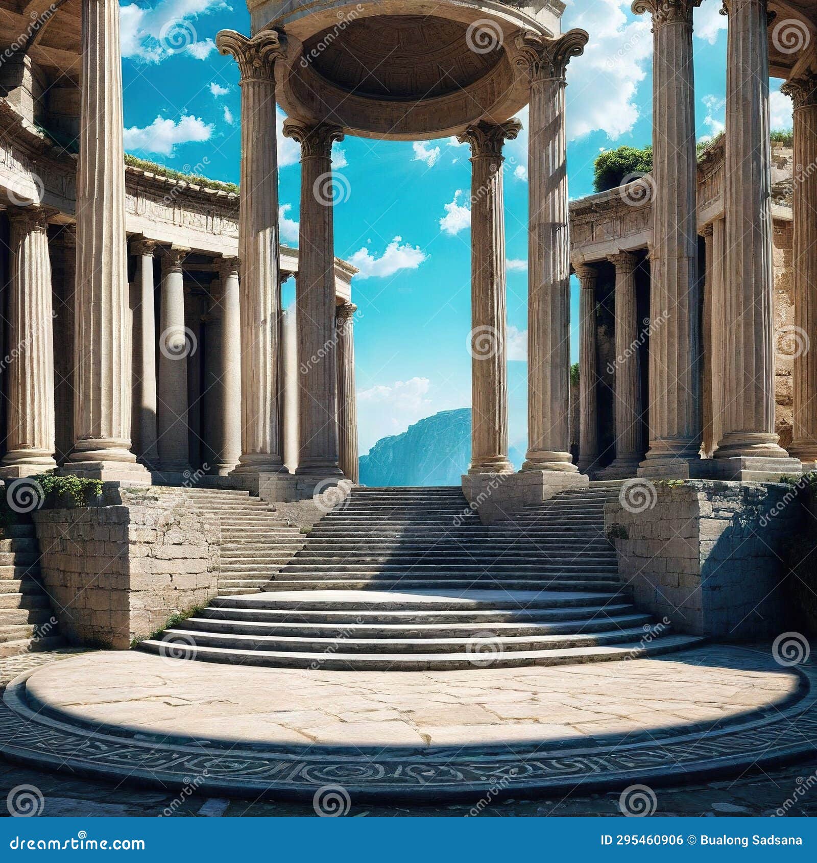Circular Stage with Stairs and Columns Stock Illustration ...