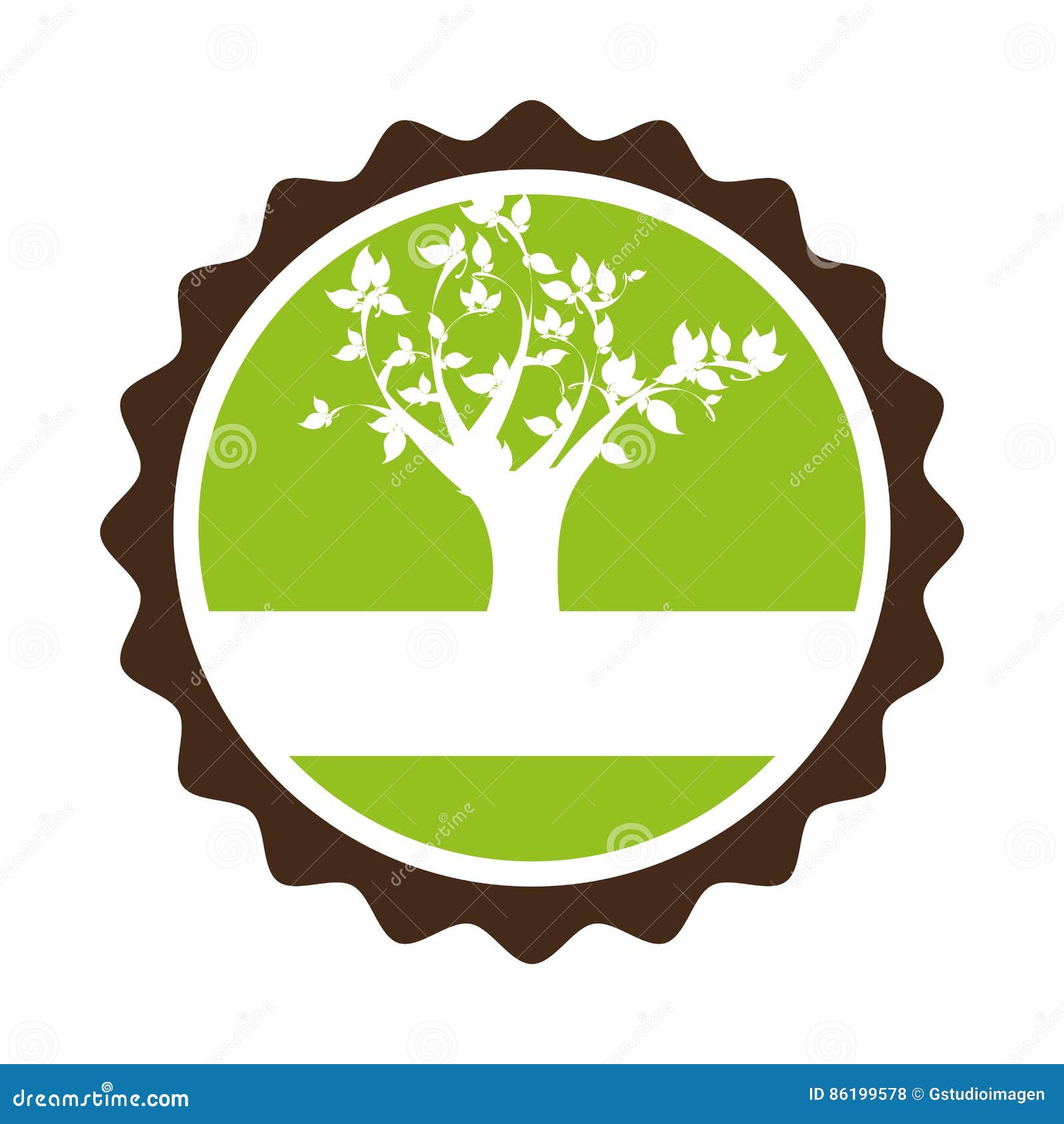 Circular Stamp with Leafy Tree Plant Stock Vector - Illustration of ...