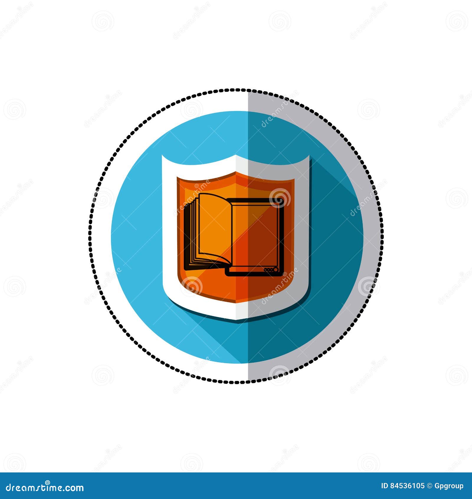 Circular Sticker of Shield with Open Book Stock Vector - Illustration ...