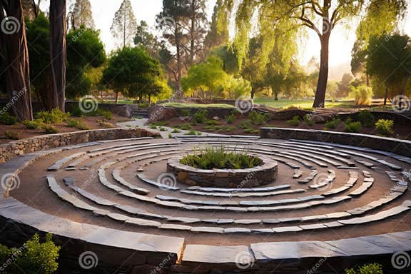 Circular, Stone-built Labyrinth in a Tranquil Outdoor Setting Stock ...