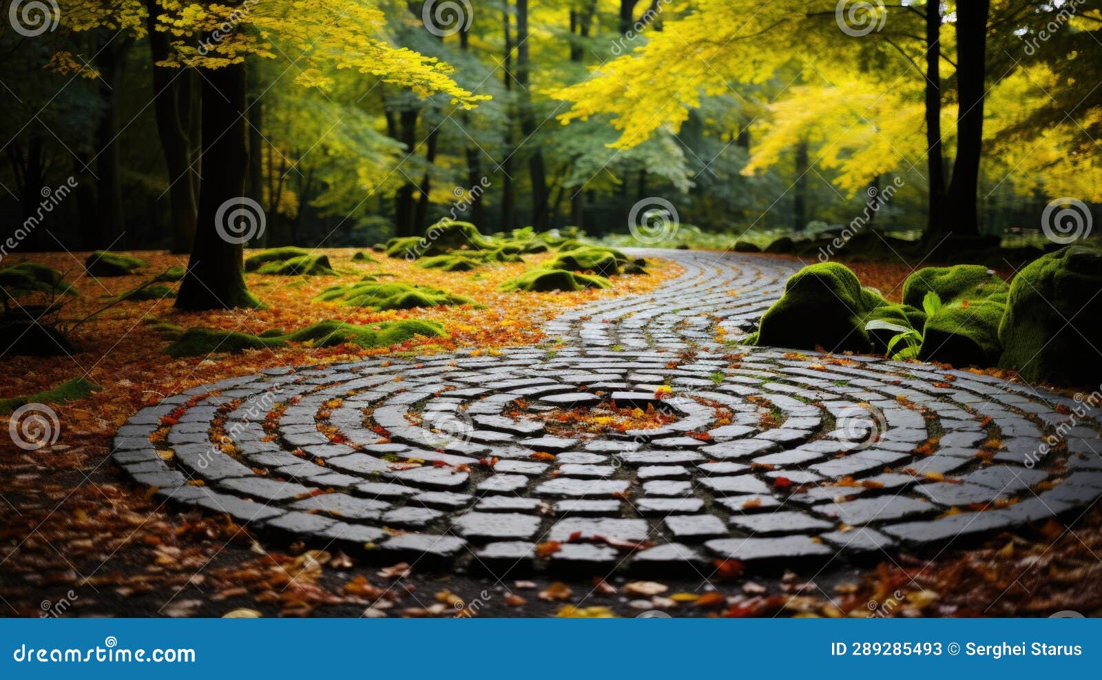A Circular Stone Path Surrounded by Trees in a Forest. Generative AI ...
