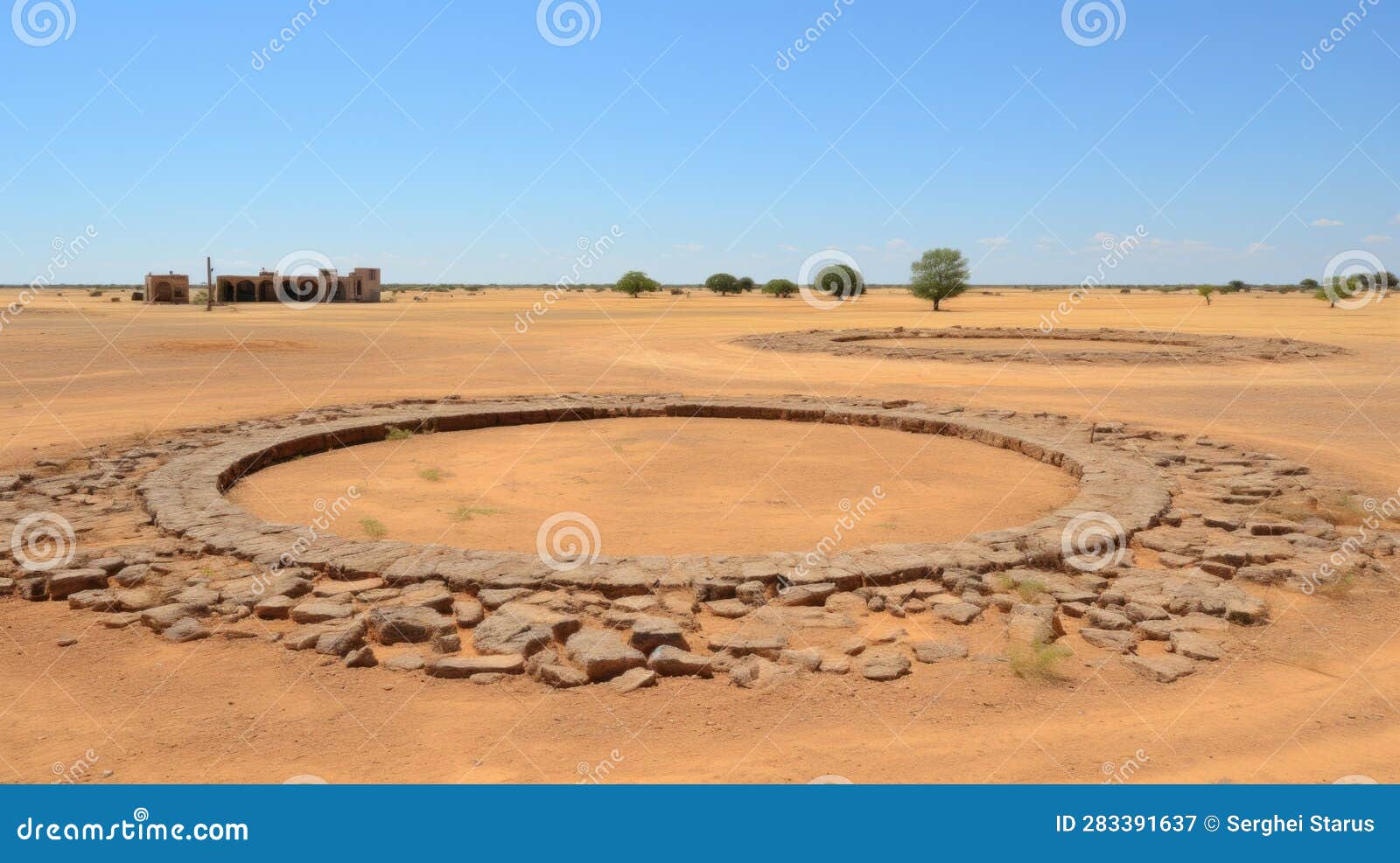A Circular Stone Structure in the Middle of a Desert. Generative AI ...