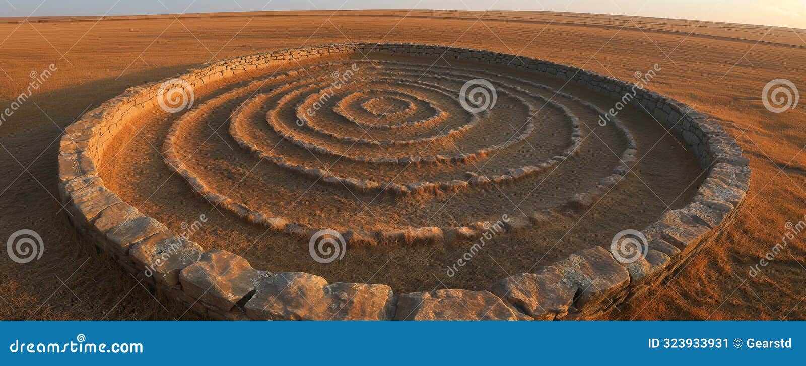 Circular Stone Structure in a Vast Open Landscape. Stock Image - Image ...