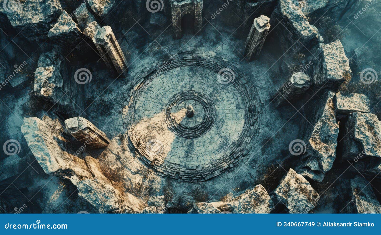 A Circular Structure Made of Rocks in a Blue Sky Stock Illustration ...