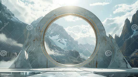 Circular Structure is in the Middle of a Snowy Mountain Range Stock ...