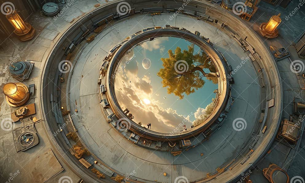 Circular Structure with Reflective Pool and Tree Reflection in the ...