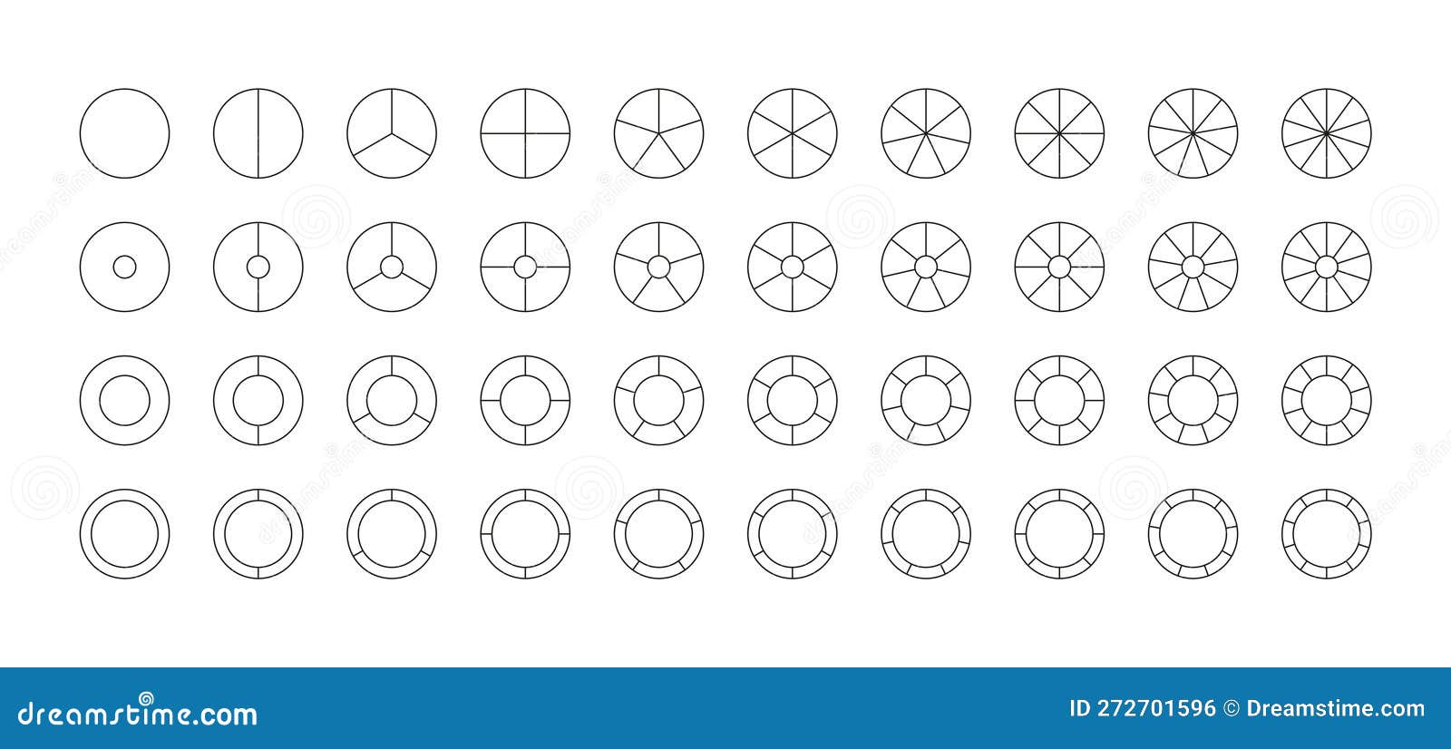 Piechart With Segments And Slices In Shades Of Gray Colors. Circular ...