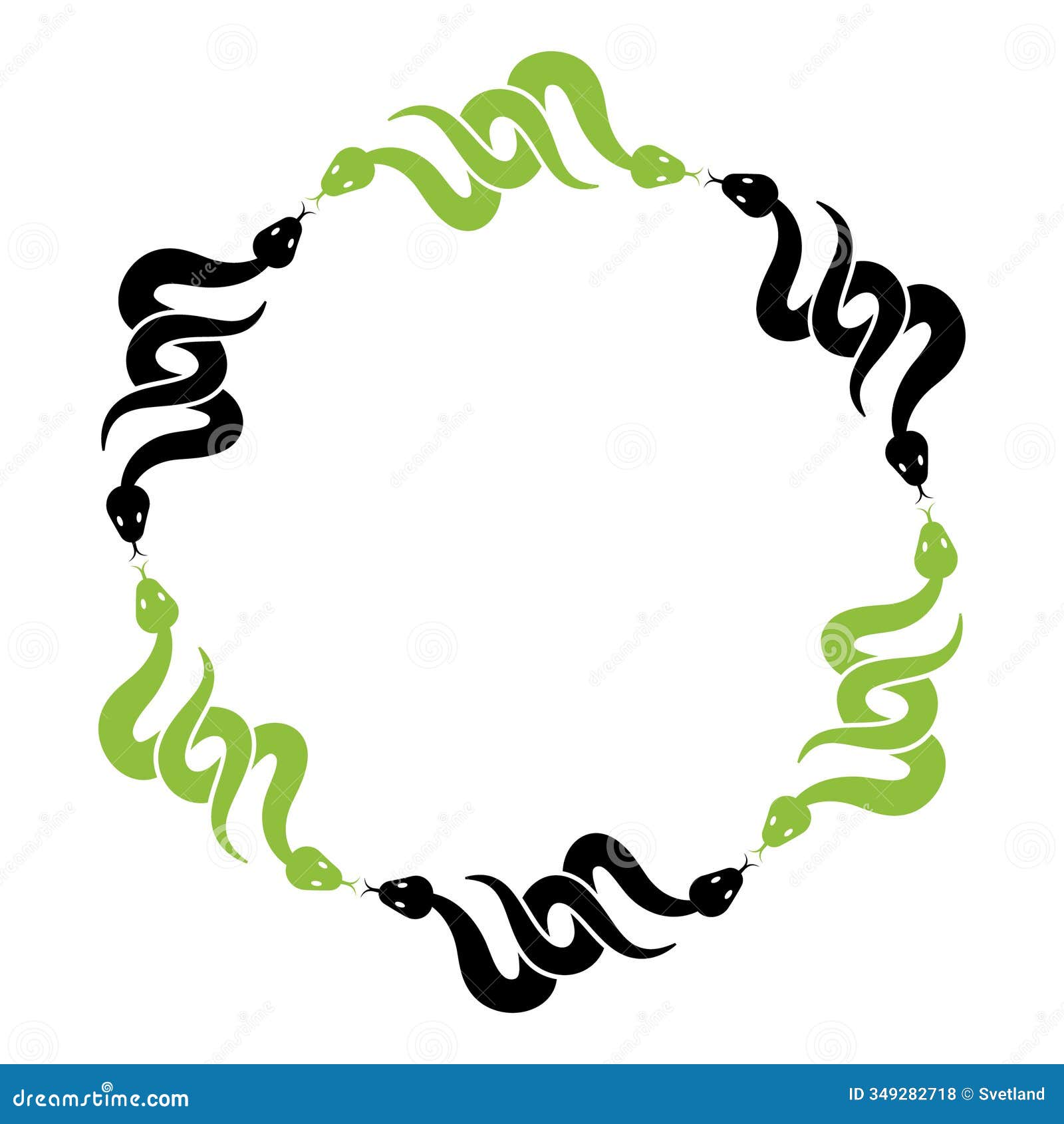 Circular Stylized Border with Green and Black Snakes. Stock Vector ...
