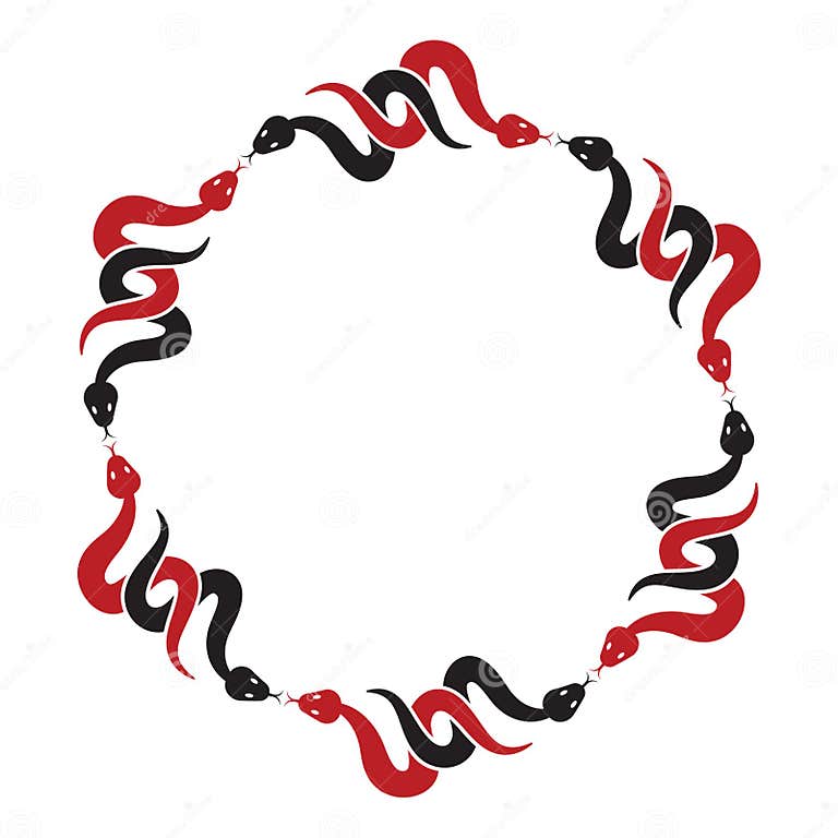 Circular Stylized Border with Red and Black Snakes. Stock Illustration ...