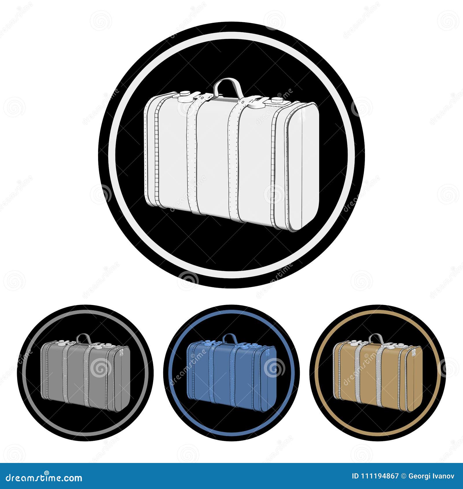 Circular, Suitcase/coffer Icon. on Black. Four Variations Stock Vector ...