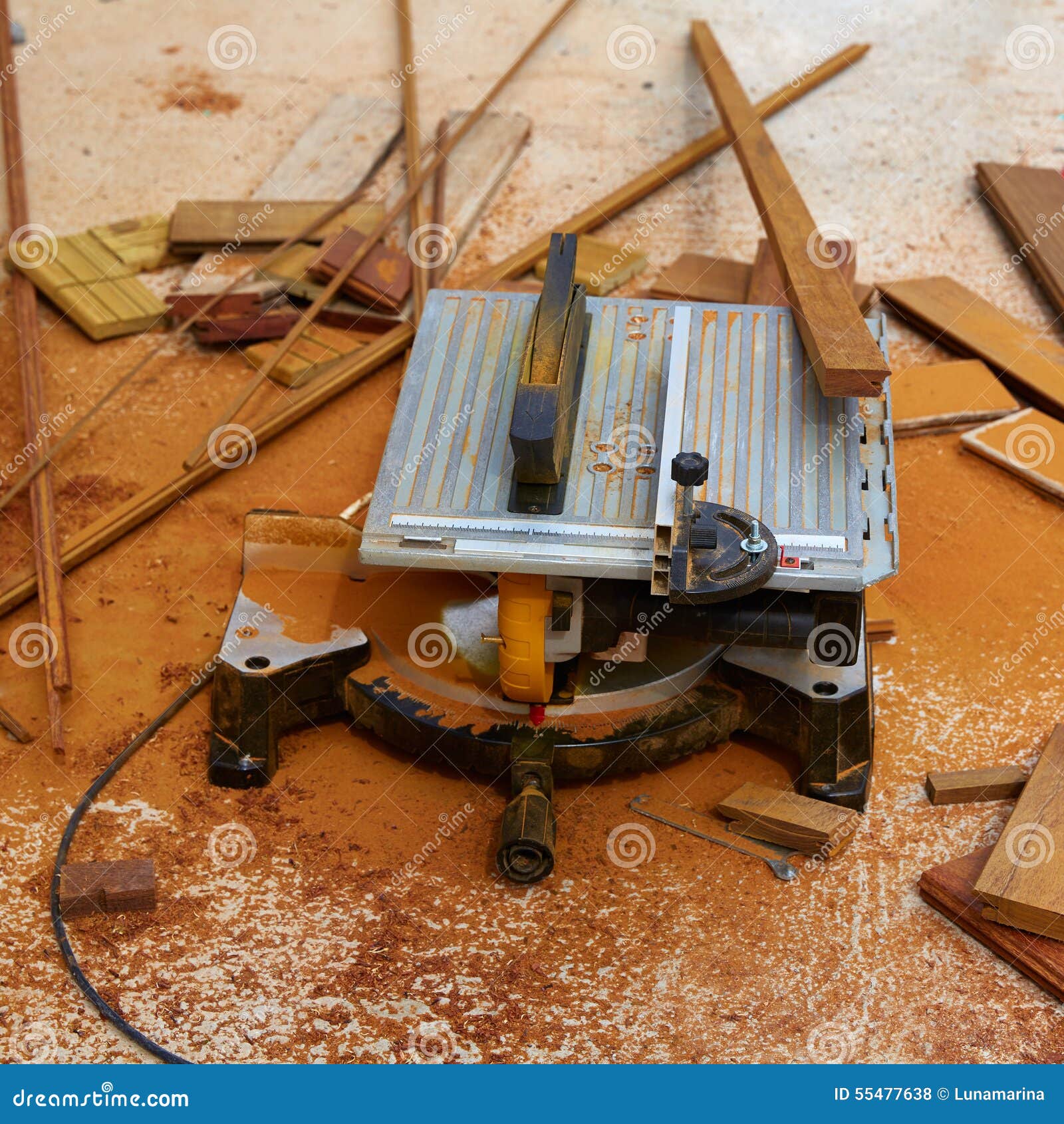 Old Circular Table Saw Machine Or Circular Saw Bench On Four Wheels Is ...