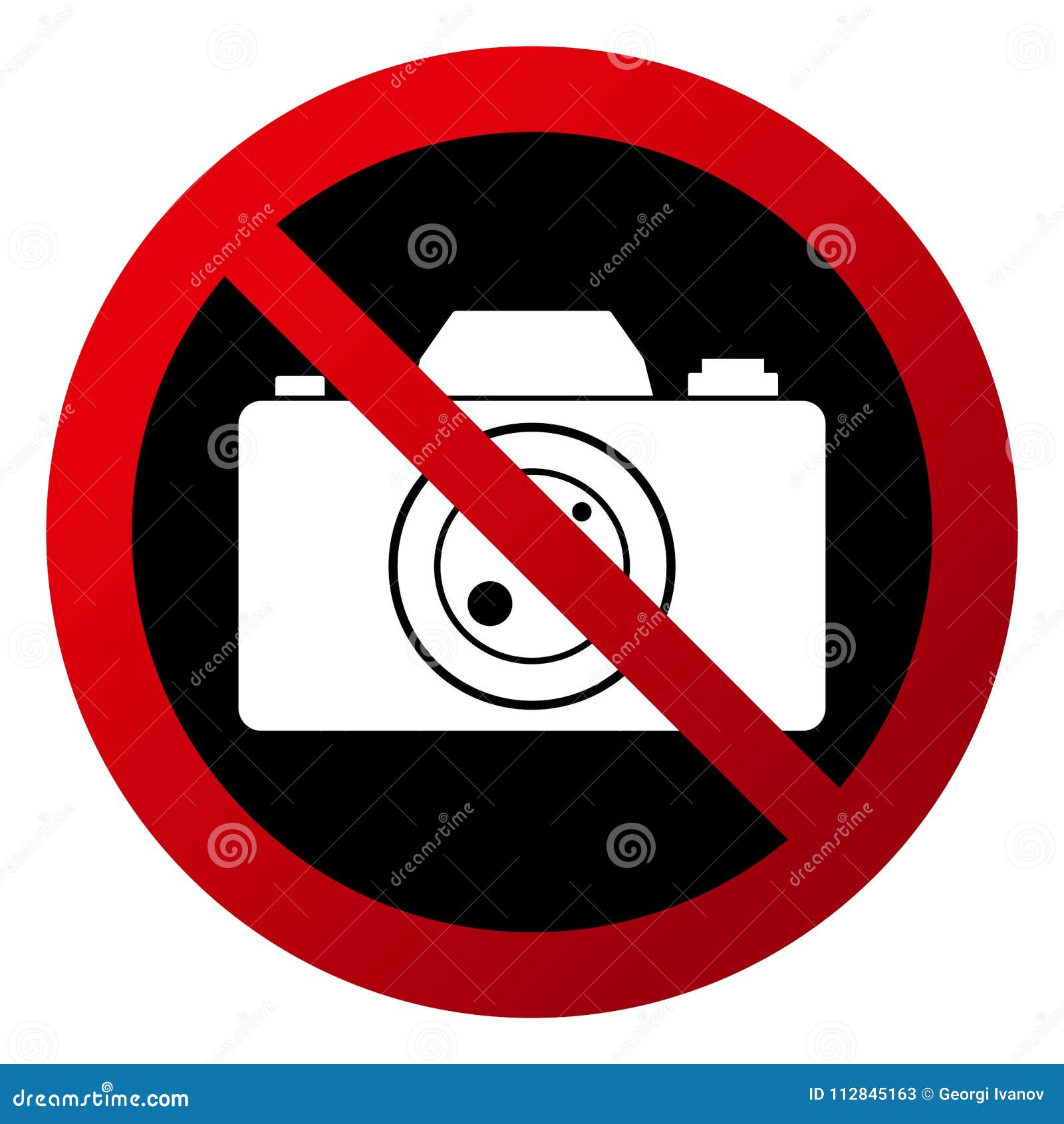 Circular, `Taking Photos is Not Allowed` Sign. Red Gradient Sign, White ...