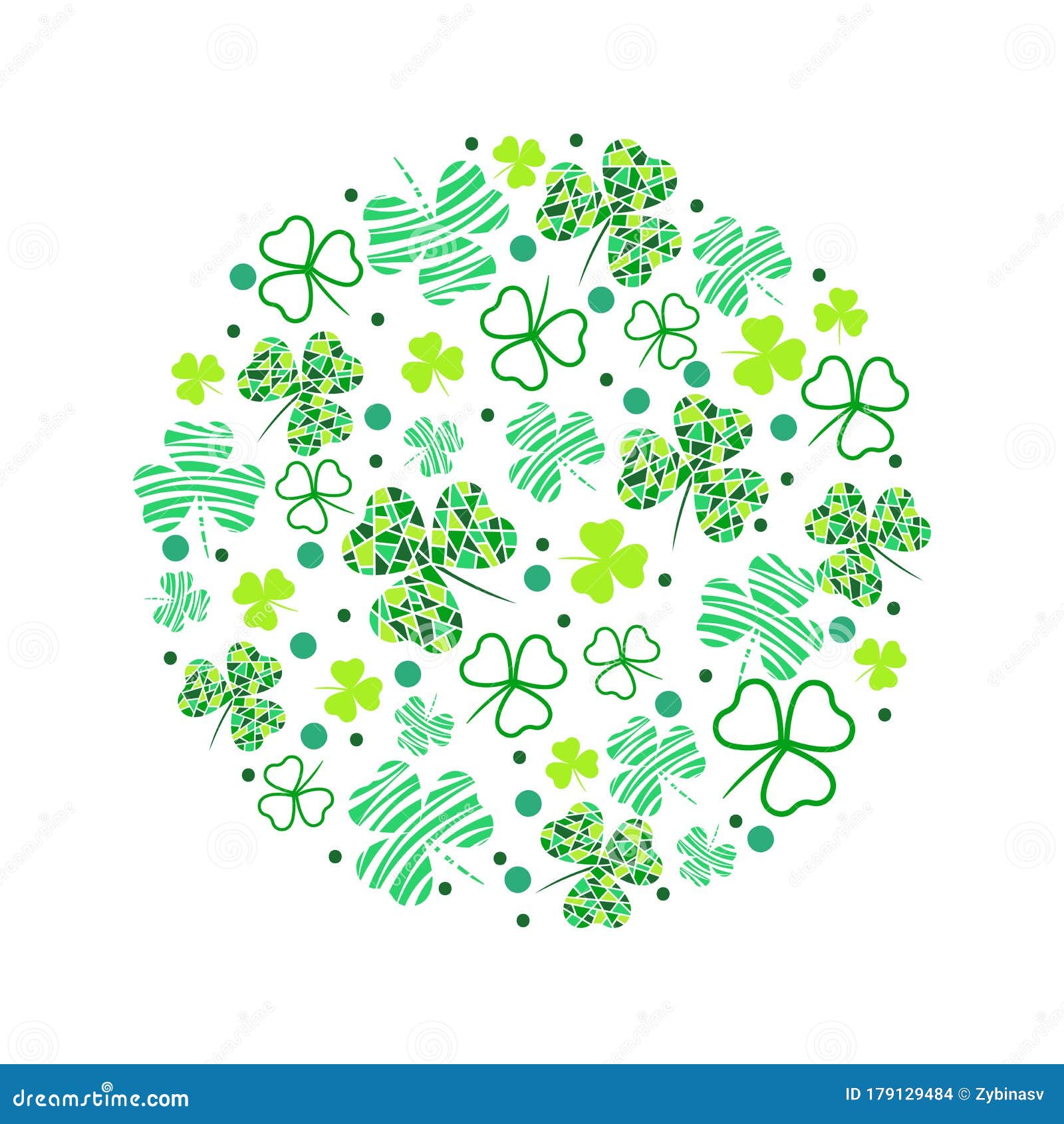 Circular Template. Background with Green Clover and Geometric Shapes ...