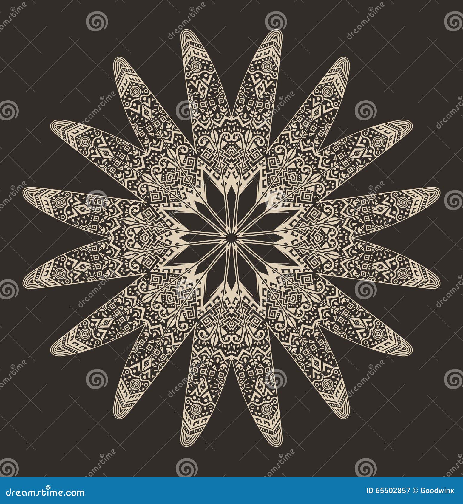 Circular Texture Hand Drawn in Style Indians Monochrome on Black Stock ...