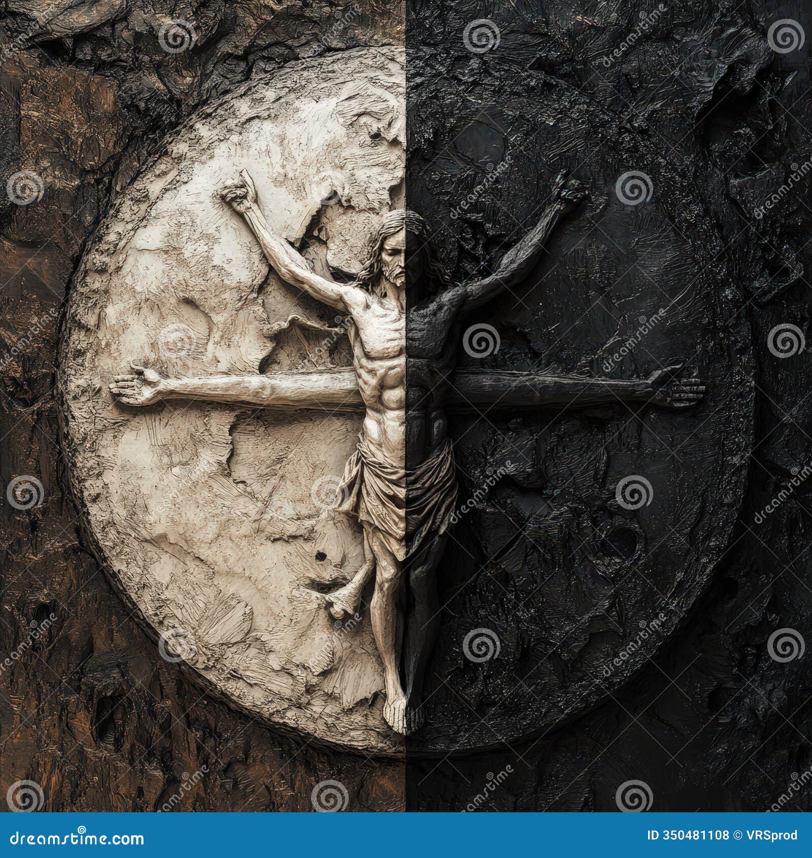 Split Design of Textured Circular Sculpture with Human Figure Stock ...