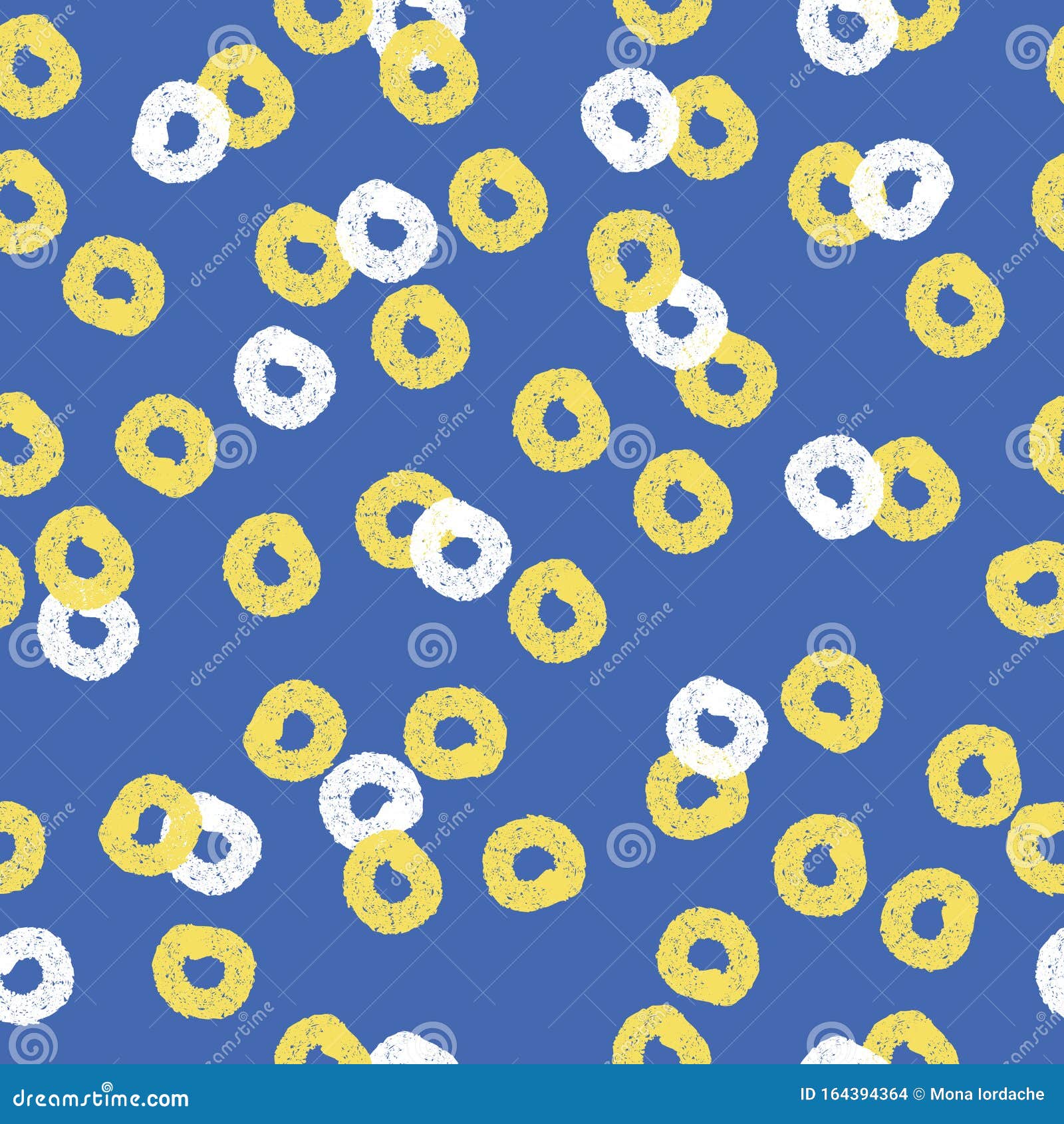Circular Textured White and Yellow Marks on Blue Background Seamless ...