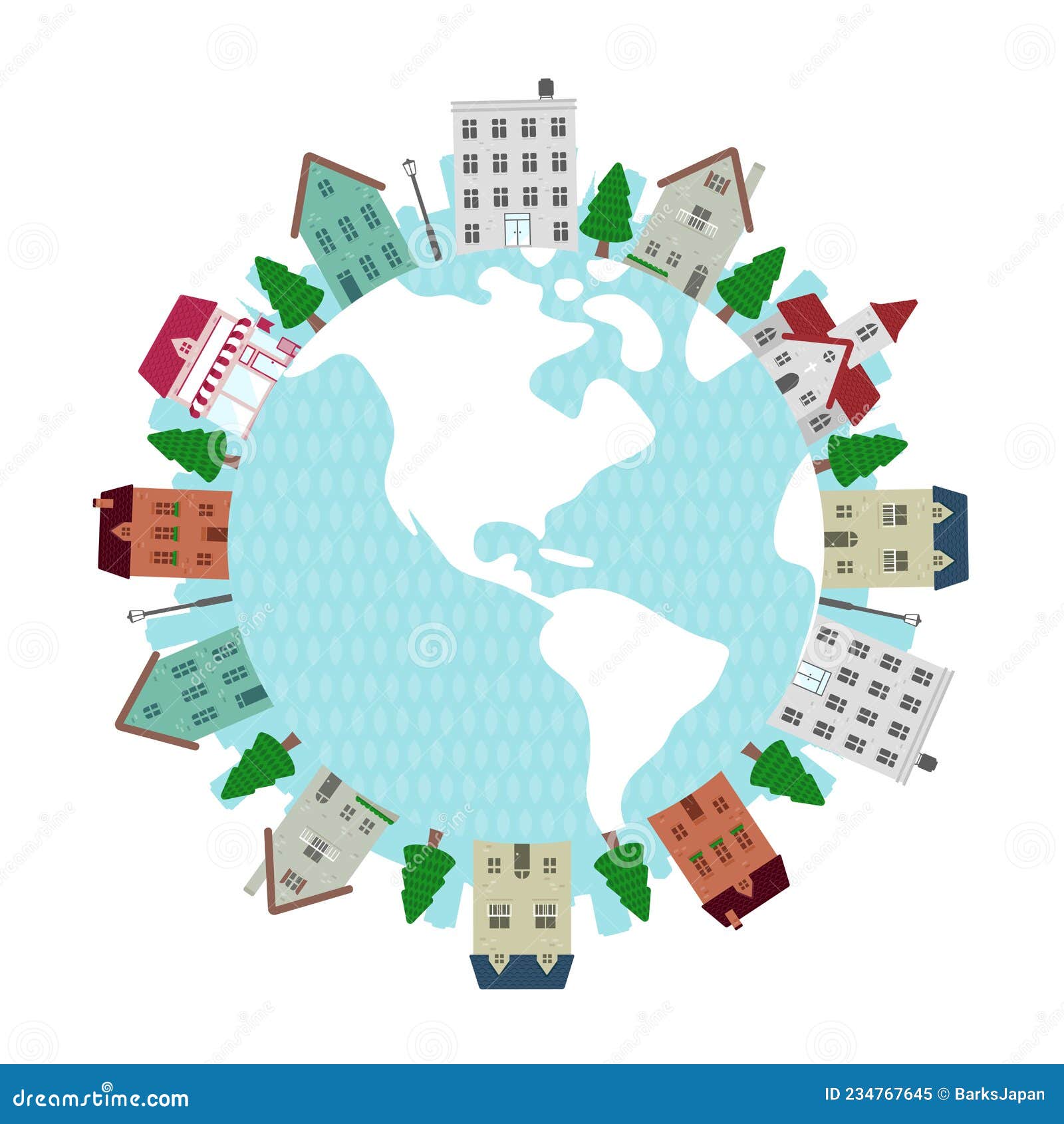 Circular Townscape Vector Illustration Earth Stock Vector ...