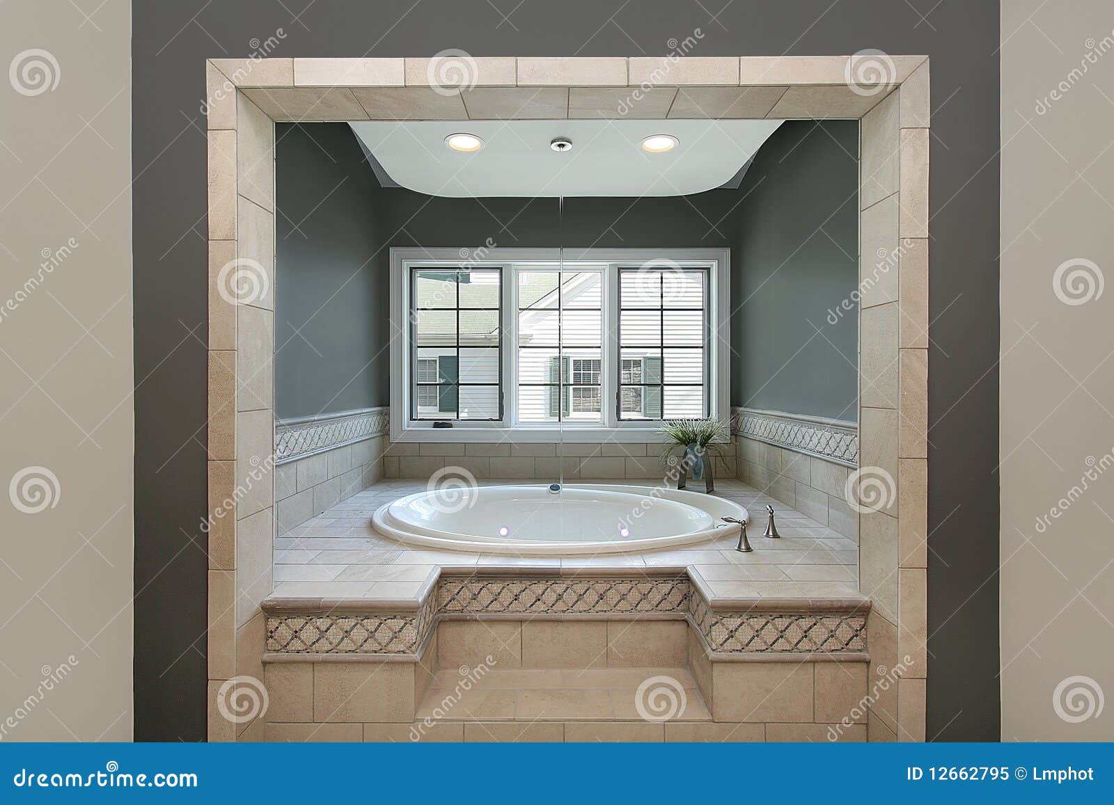 Circular Tub in Master Bath Stock Image - Image of residential, living ...
