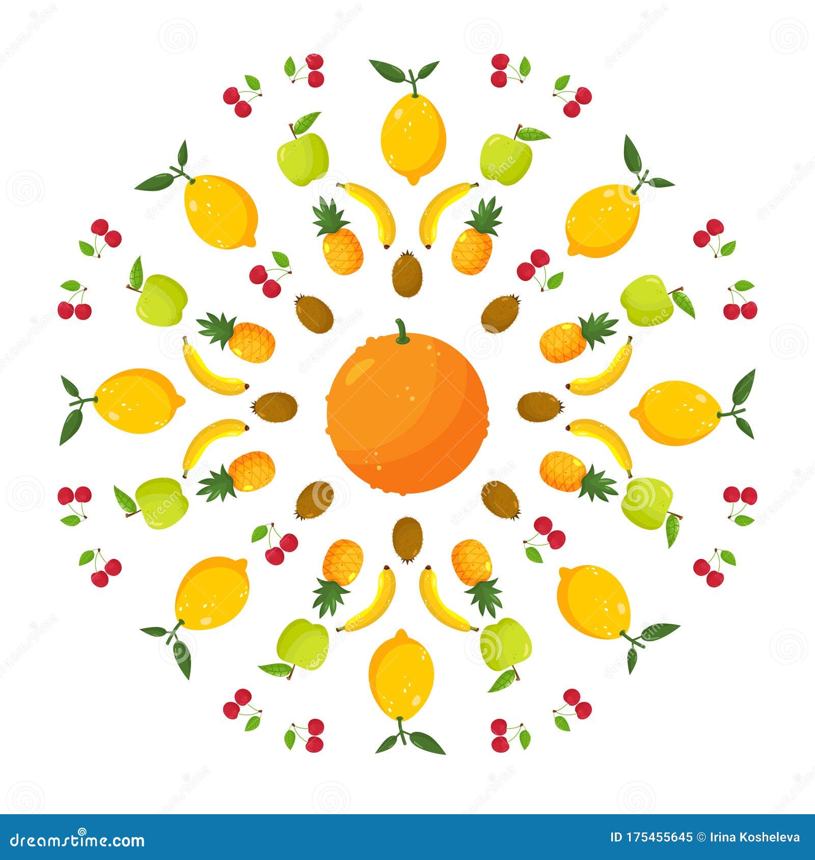 Circular Vector Composition of Fruit in a Flat Style. Stock Vector ...