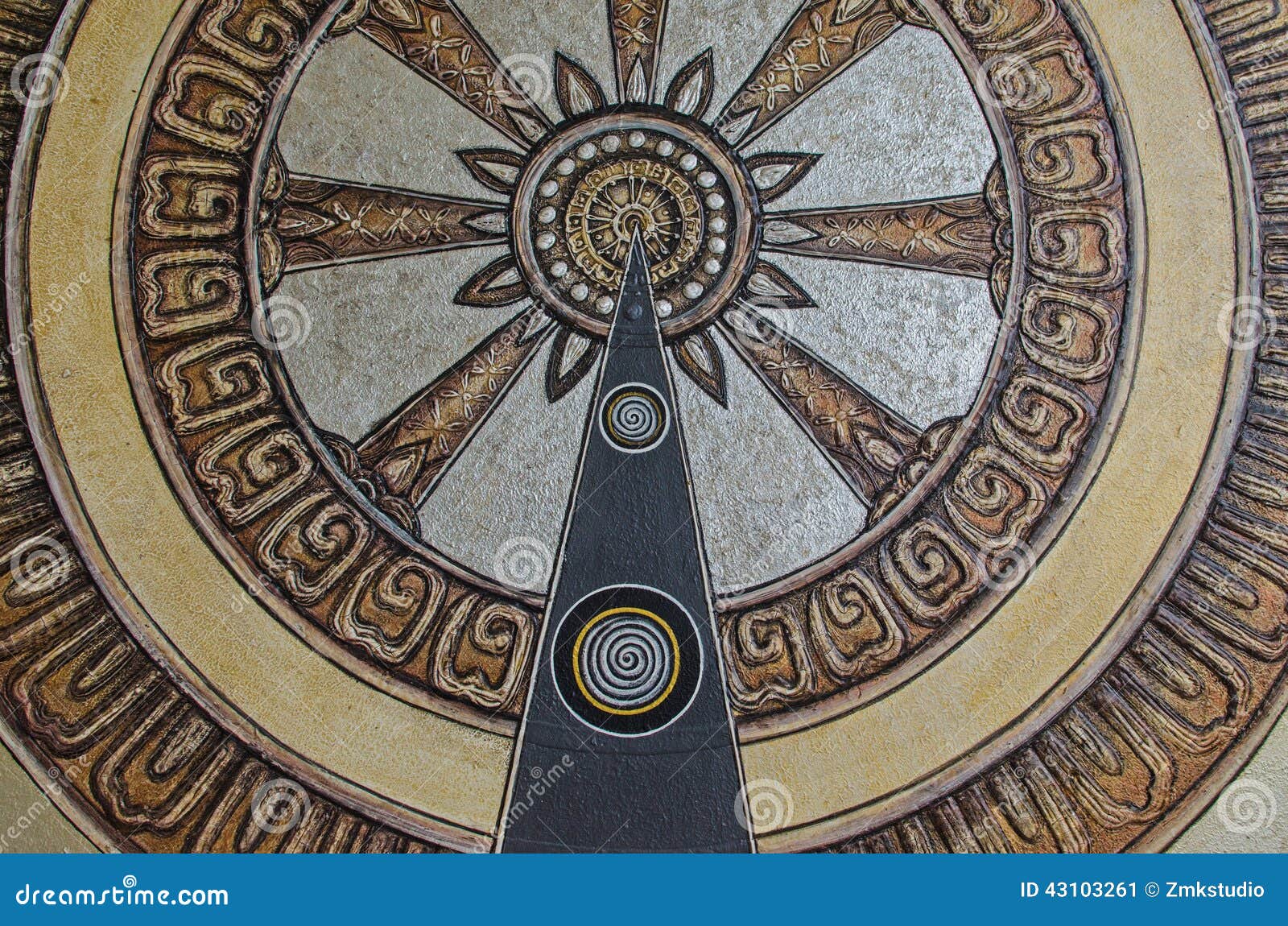 Circular Wheel Decorated Wall Art Stock Image - Image of asia, pattern ...