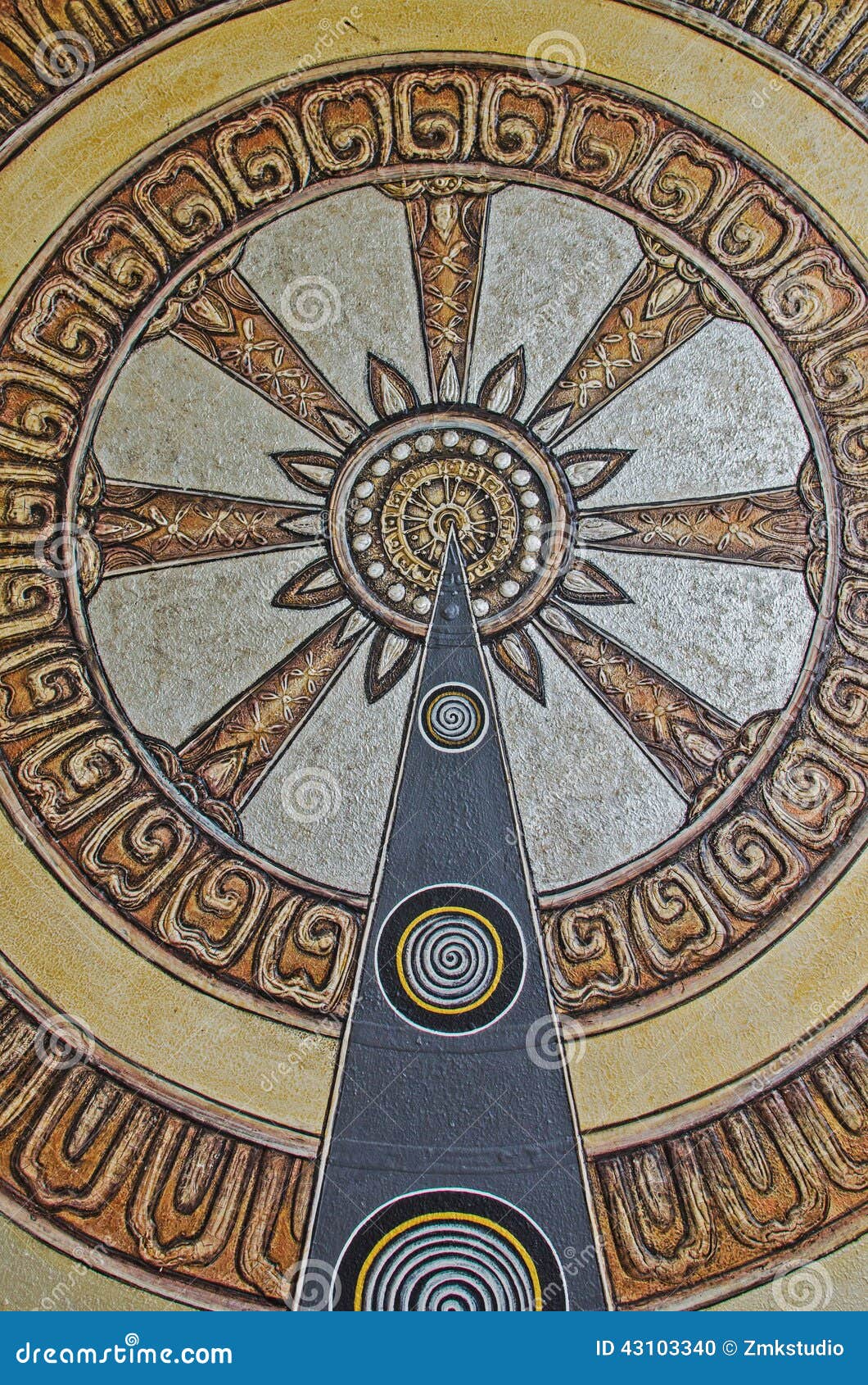 Circular Wheel Decorated Wall Art Stock Photo - Image of interior, wall ...