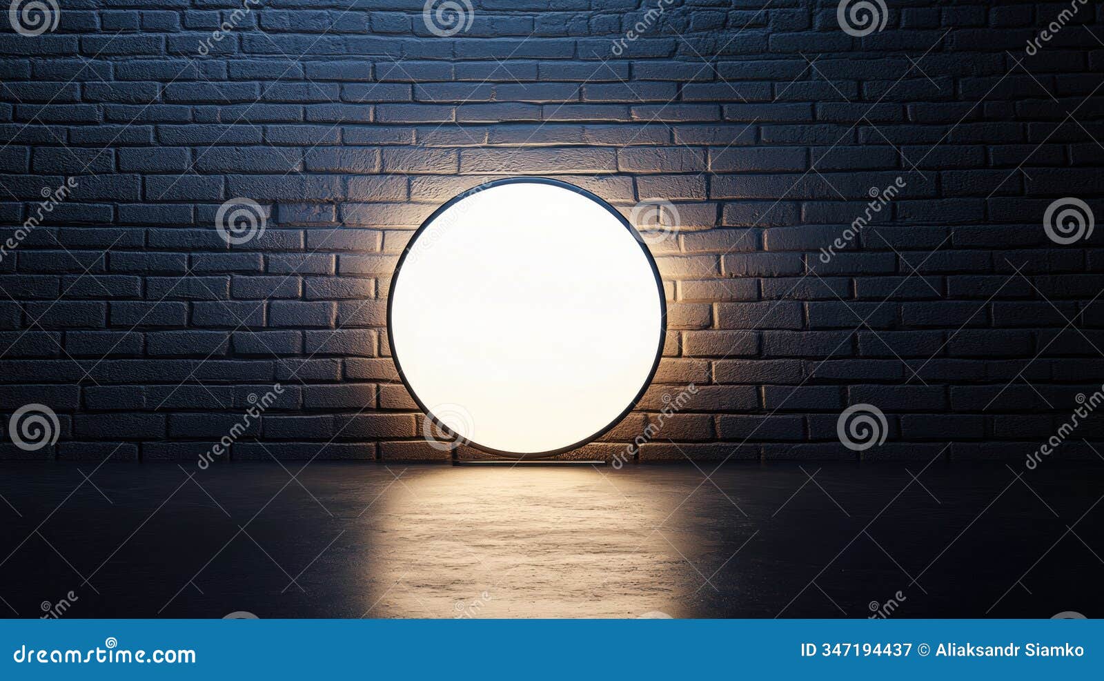 Circular White Lightbox on Dark Brick Wall for Ambient Lighting ...