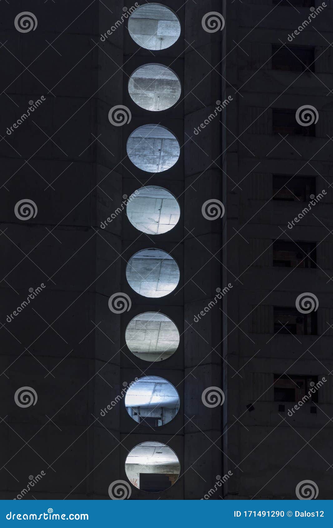 Circular Window Row with Lights Inside Stock Photo - Image of kaunas ...