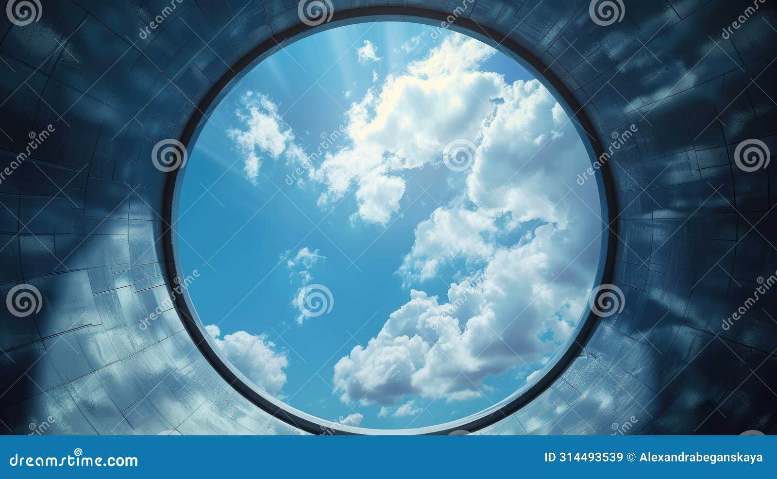 Circular Window View of a Bright Blue Sky with Clouds Stock ...