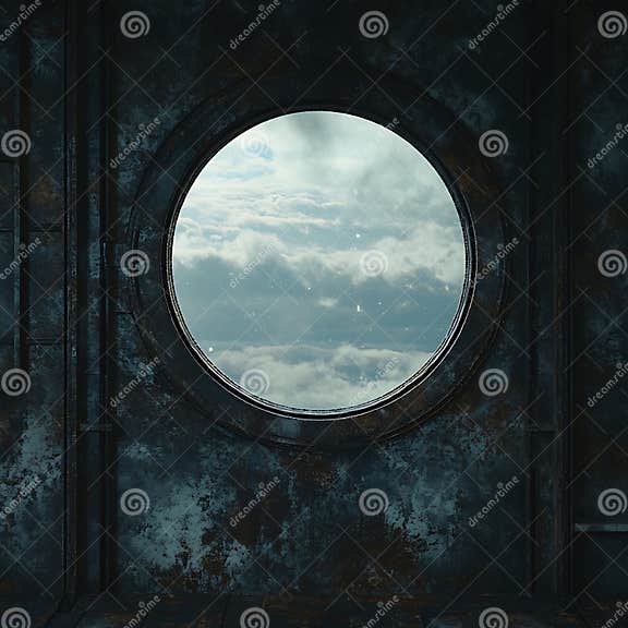 Circular Window View of Cloudy Sky, Rustic Interior Backdrop Stock ...