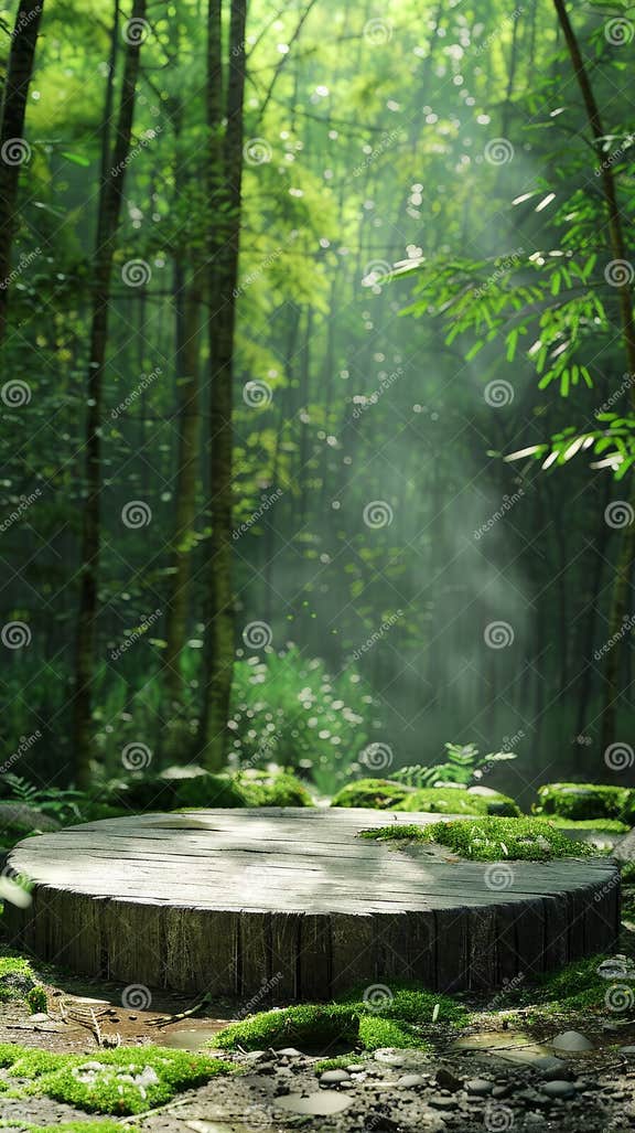 A Circular Wooden Platform is Surrounded by Trees in a Forest Setting ...