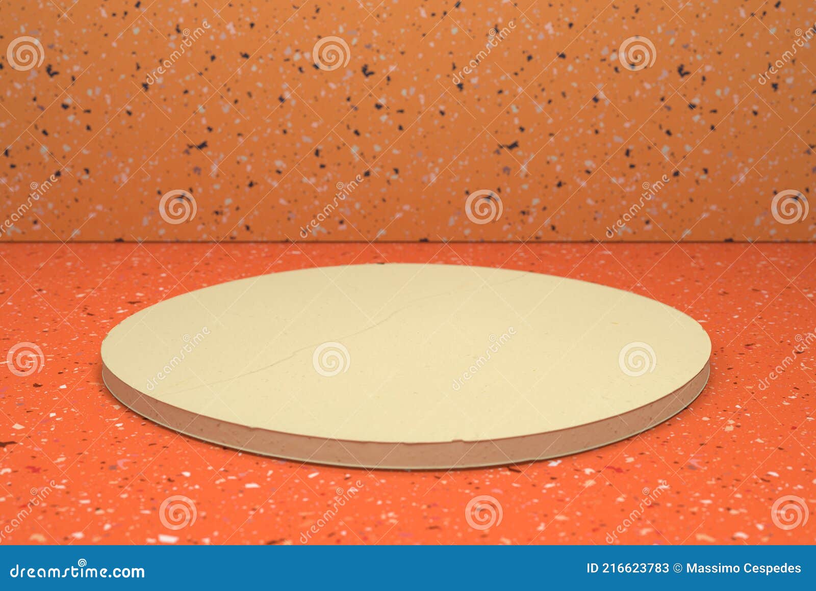 Circular Yellow Base on Orange Terrazzo Background Stock Image - Image ...