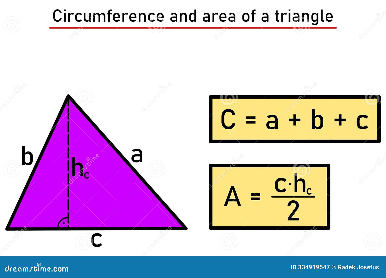 Circumference and Area of a Triangle with Formulas Stock Illustration ...