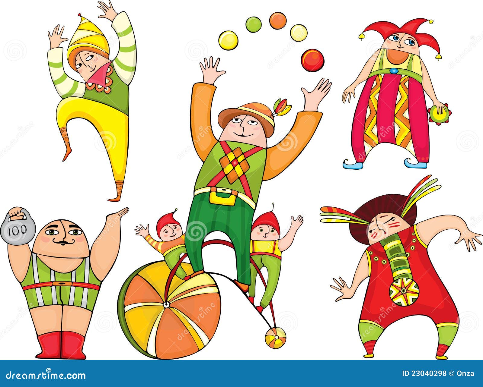 Circus Actors. Clown And Magician, Juggler And Balancer, Strongman And ...