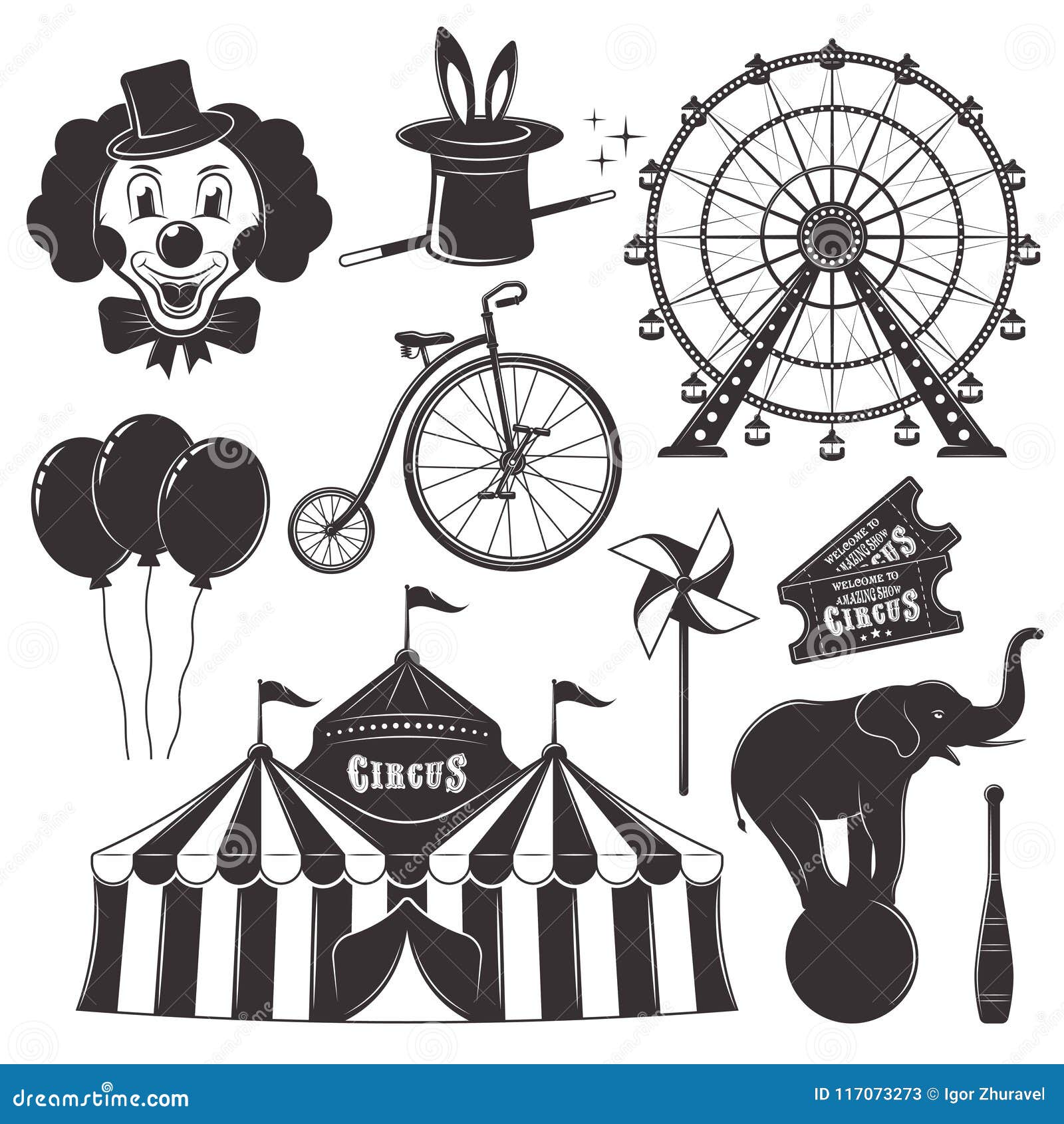 Circus and Amusement Park Vector Black Objects Stock Vector ...