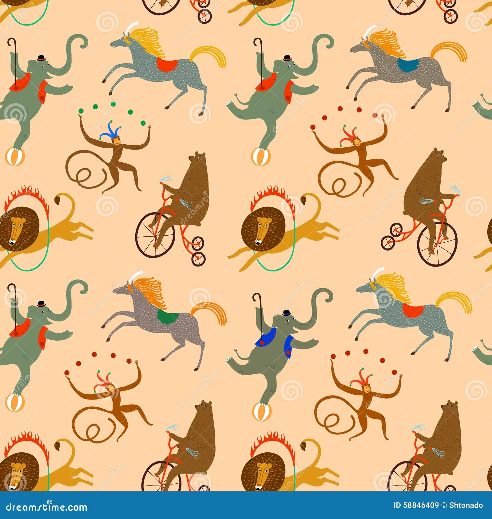 Circus Animals Cartoon Background Stock Vector - Illustration of color ...