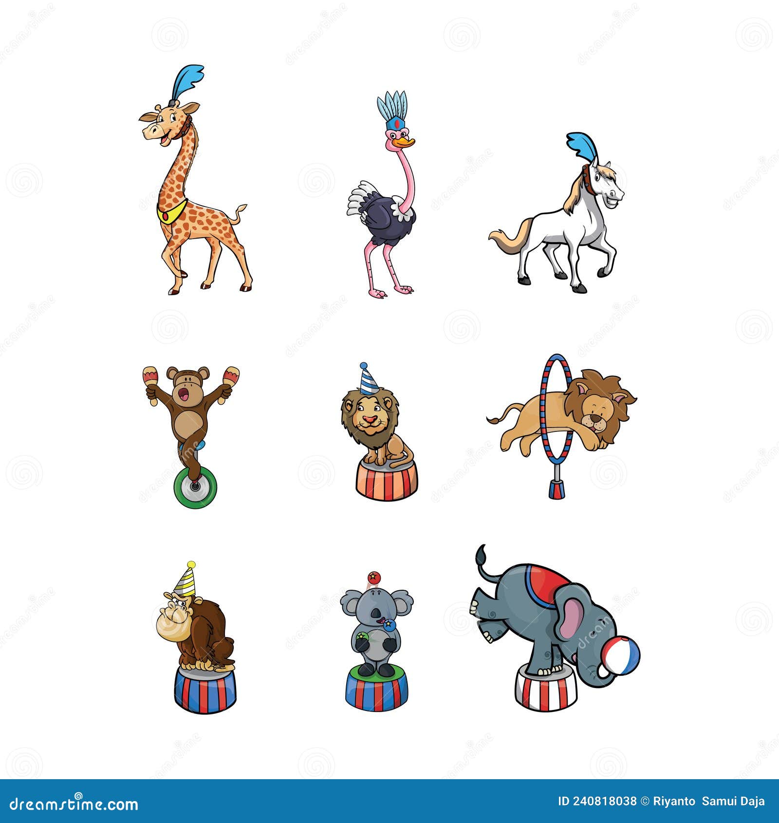 Circus Animals Collection Color Illustration Stock Vector ...