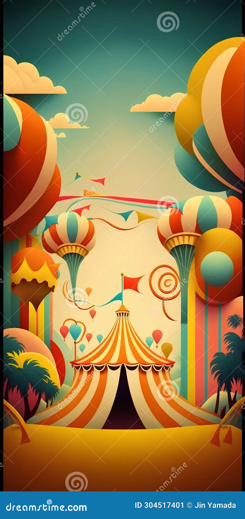 Circus Background with Tent and Hot Air Balloons. Vector Illustration ...