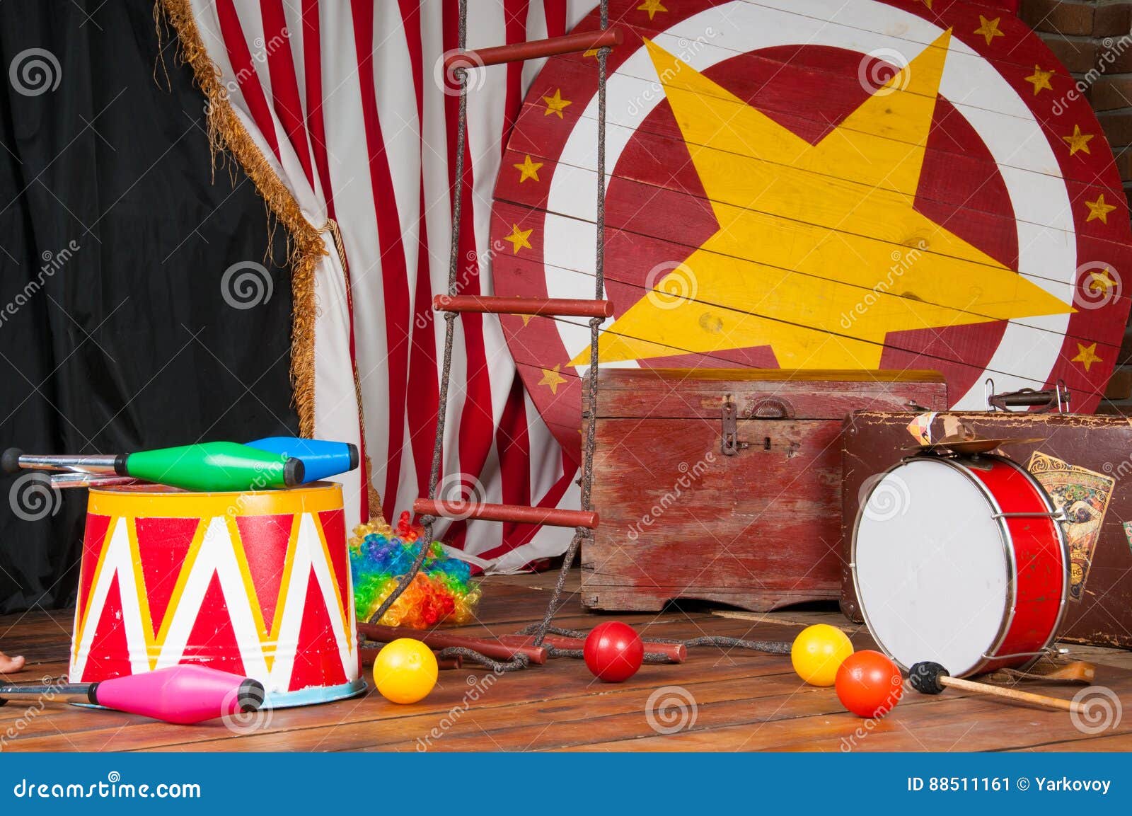 Circus Backstage in Retro Style, Drum Suitcase. Interior. Stock Image ...