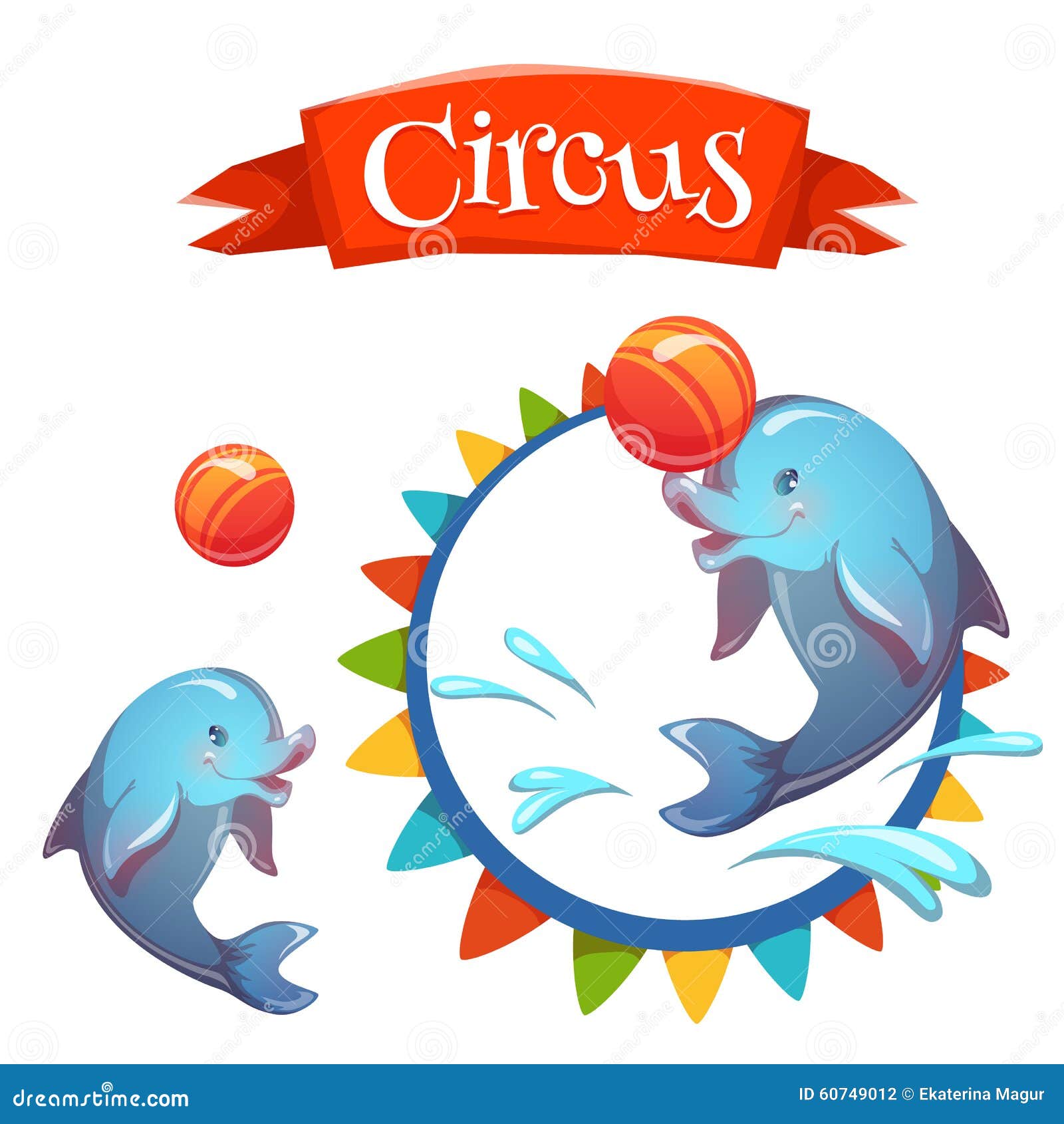 Circus Banner with Clever Dolphin. Vector Stock Vector - Illustration ...