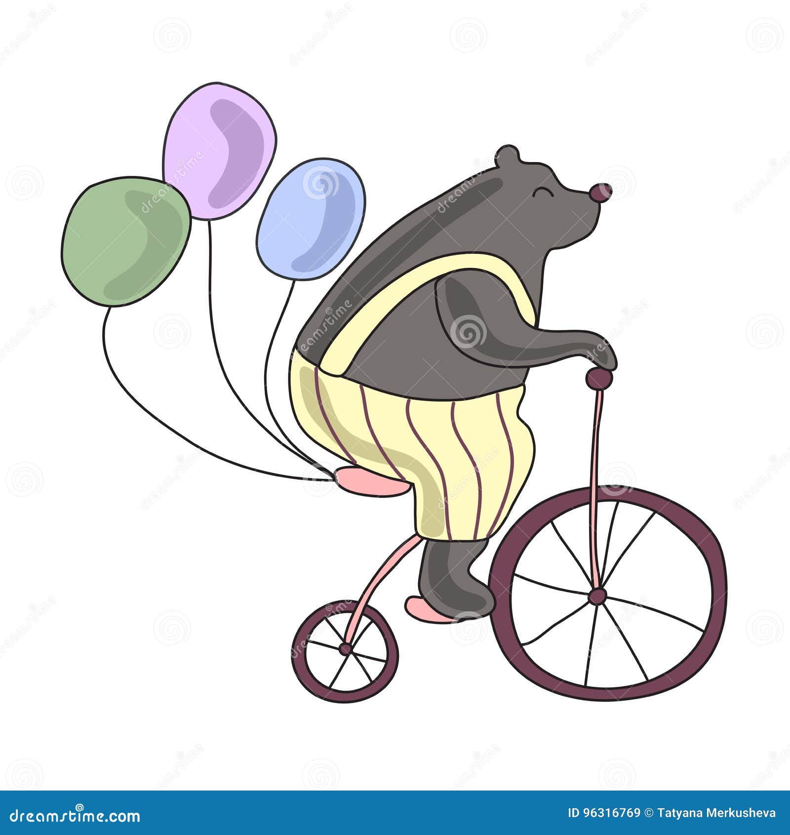 Circus Bear Riding A Bicycle With Balloons. Vector Illustration ...