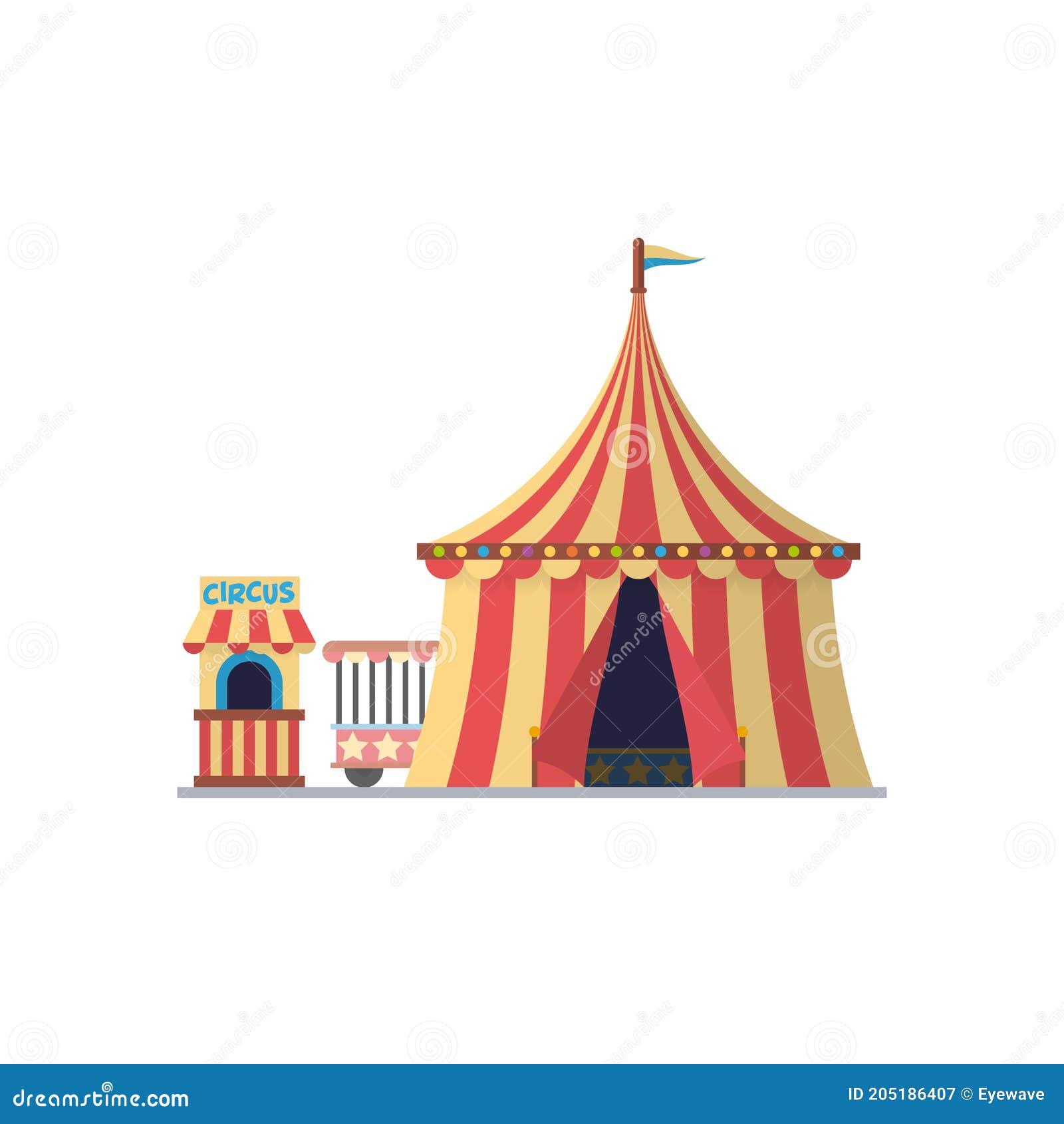 Circus with Box Office Flat Design Isolated Vector Illustration Stock ...