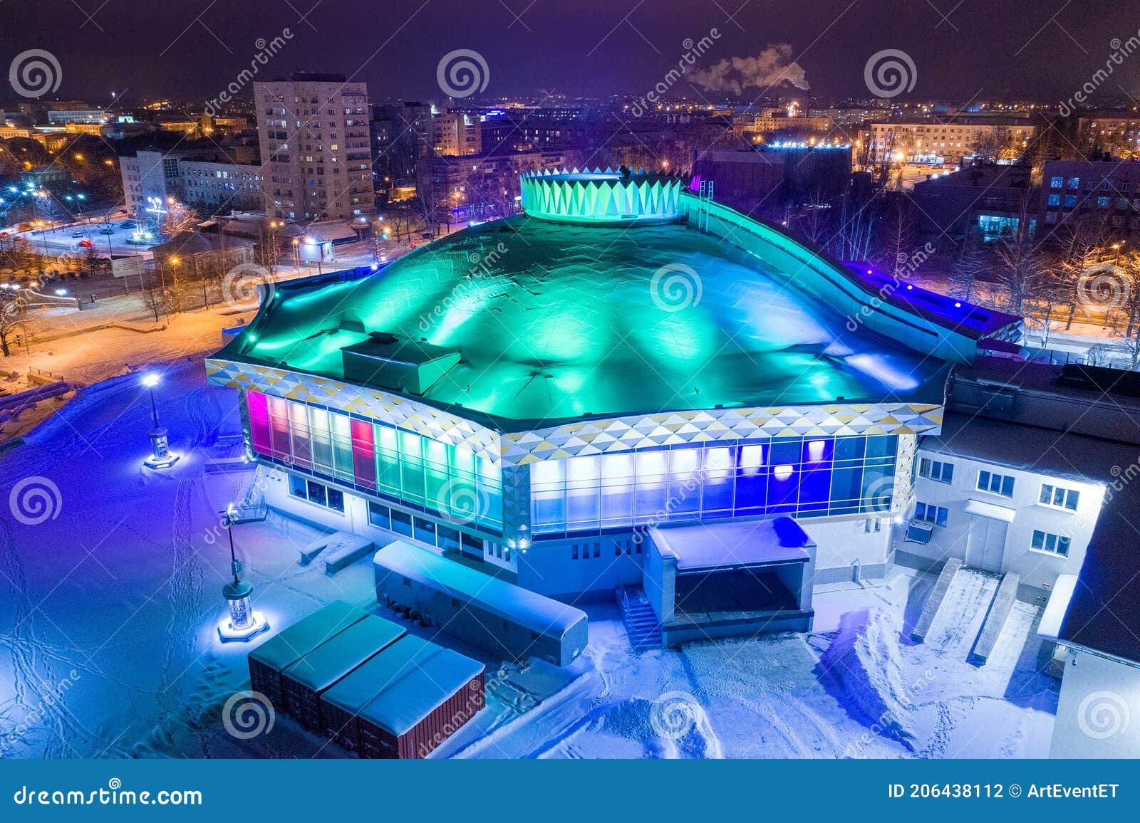 Circus Building with Night Multi Colored Illumination Stock Photo ...