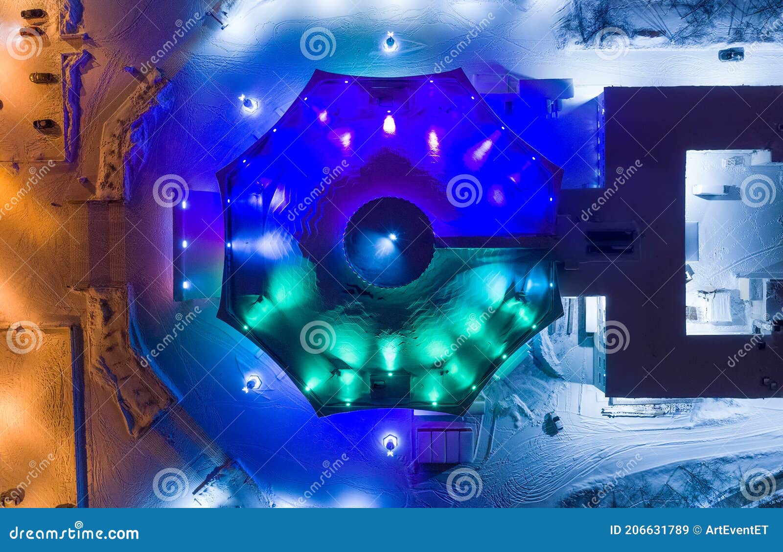 Circus Building with Night Multi Colored Illumination Stock Image ...